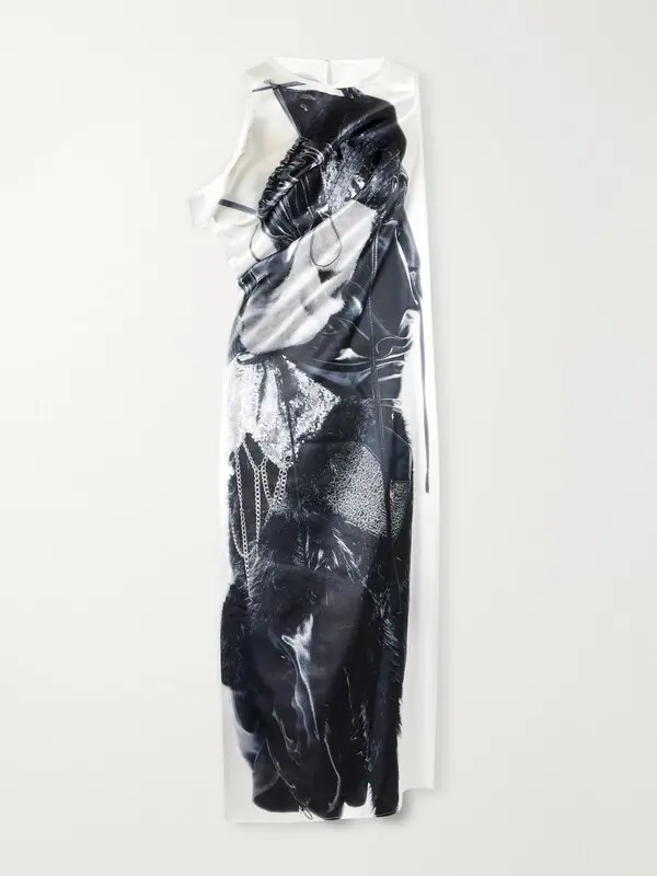 Junya Watanabe Cut-out Printed Satin Midi Dress