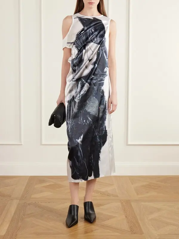 Junya Watanabe Cut-out Printed Satin Midi Dress