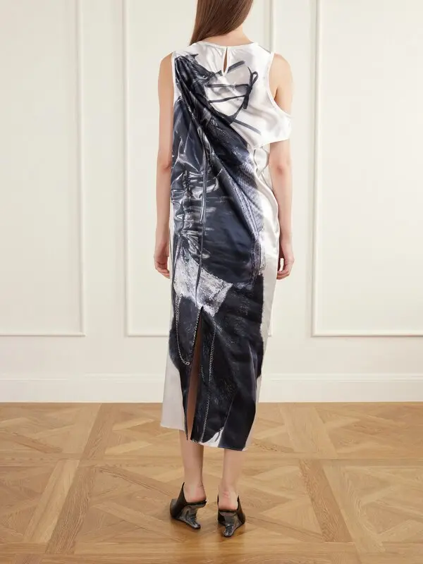 Junya Watanabe Cut-out Printed Satin Midi Dress