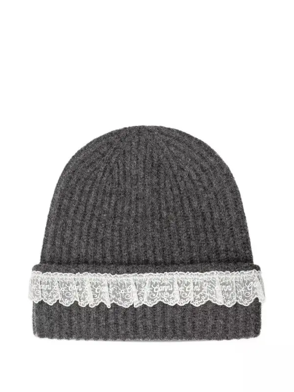 GANNI Beanie In Lace Wool - Grey