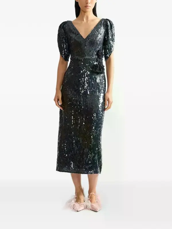 Erdem Sequin-embellished Floral-applique Midi Dress