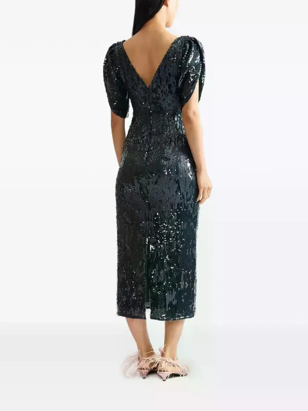 Erdem Sequin-embellished Floral-applique Midi Dress