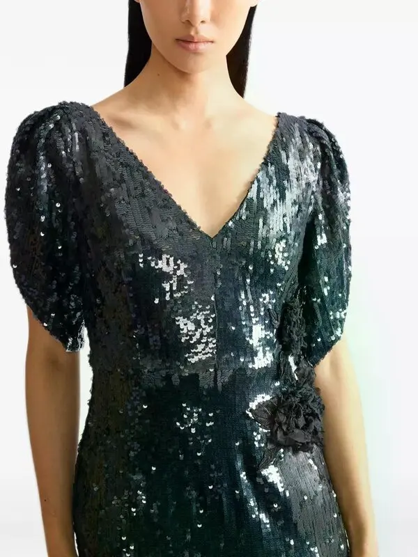 Erdem Sequin-embellished Floral-applique Midi Dress