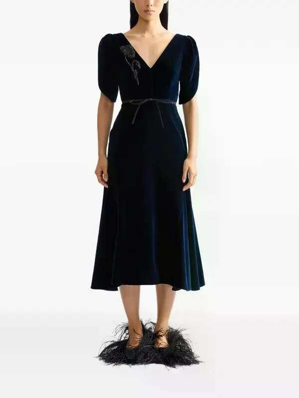 Erdem Embellished Velvet Midi Dress
