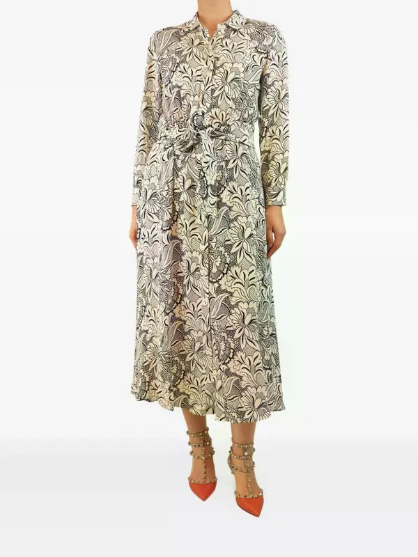 Max Mara Floral-print Belted Midi Dress