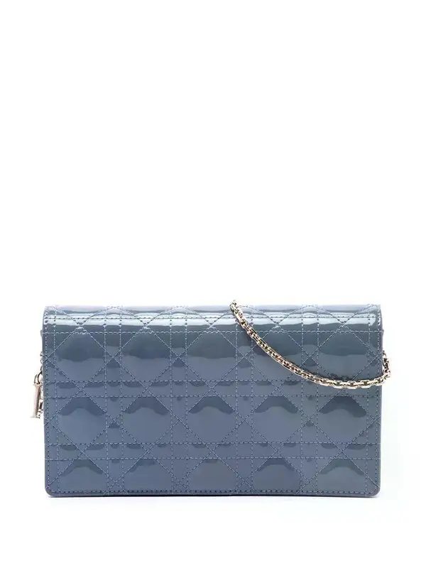 Dior 2019 Patent Cannage Lady Wallet On Chain Crossbody Bag - Grey