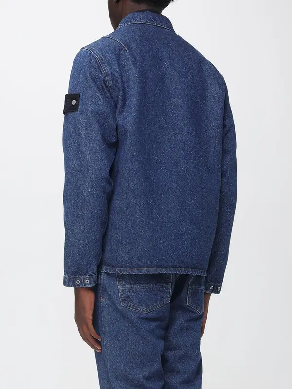 Stone Island Cotton Denim Jacket With Compass Logo And Patch Pockets