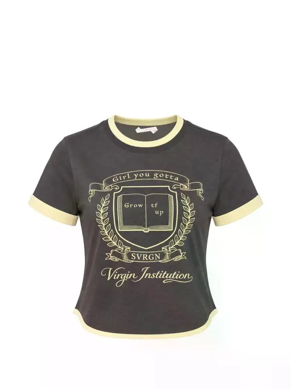 SULTRY VIRGIN Crest-print Ringer Cropped T-shirt - Grey