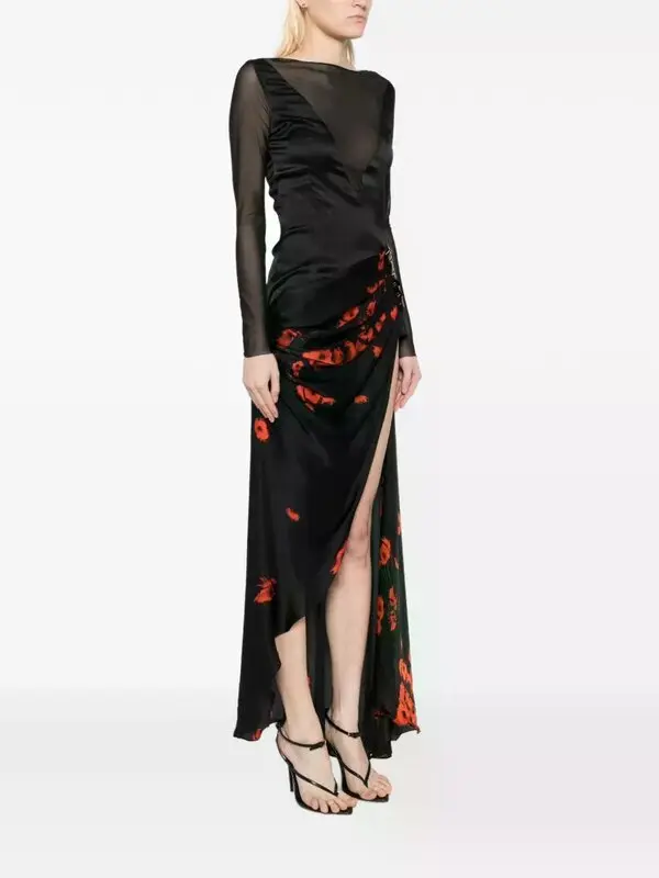 TESSITURA Poppies-print Draped Maxi Dress