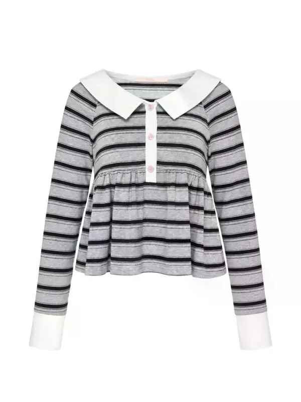 SULTRY VIRGIN Striped Babydoll Polo Shirt - Grey