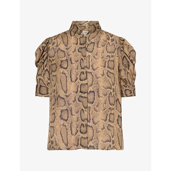 FRAME The Gillian Snake-print Silk Top