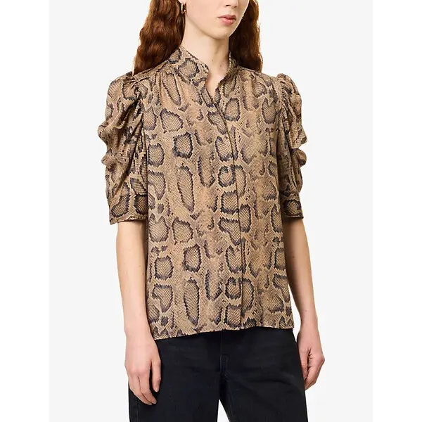 FRAME The Gillian Snake-print Silk Top
