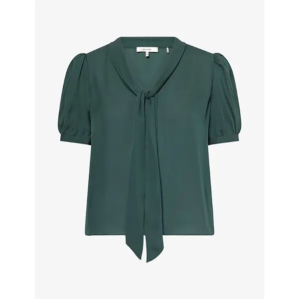 FRAME The Sonnet Short-sleeve Silk Blouse - Forest Night
