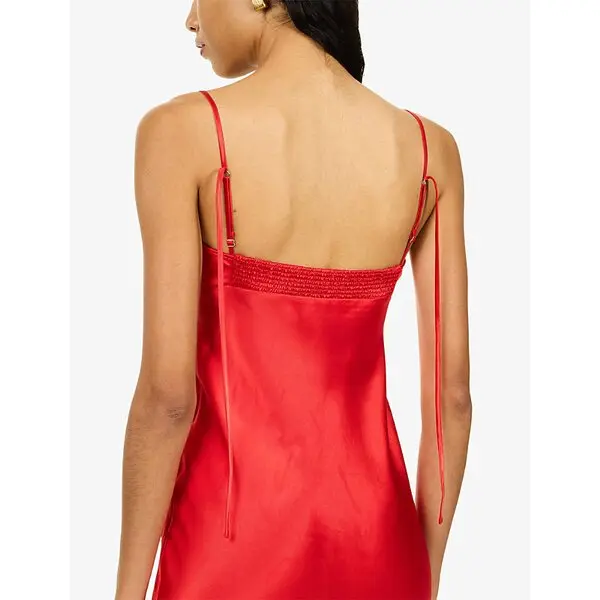 Anna October Sculpted Bodice Satin Midi Dress - Red