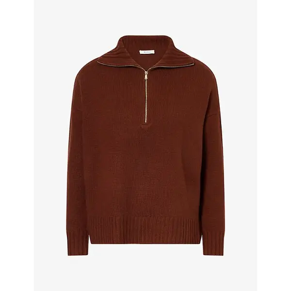 Max Mara High-neck 1/4 Zip Cashmere Sumper - Rust