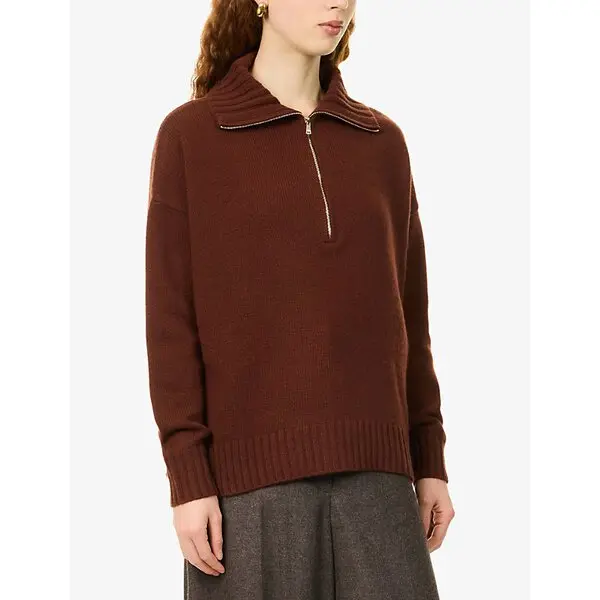 Max Mara High-neck 1/4 Zip Cashmere Sumper - Rust