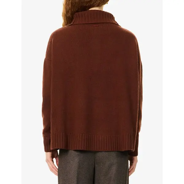 Max Mara High-neck 1/4 Zip Cashmere Sumper - Rust
