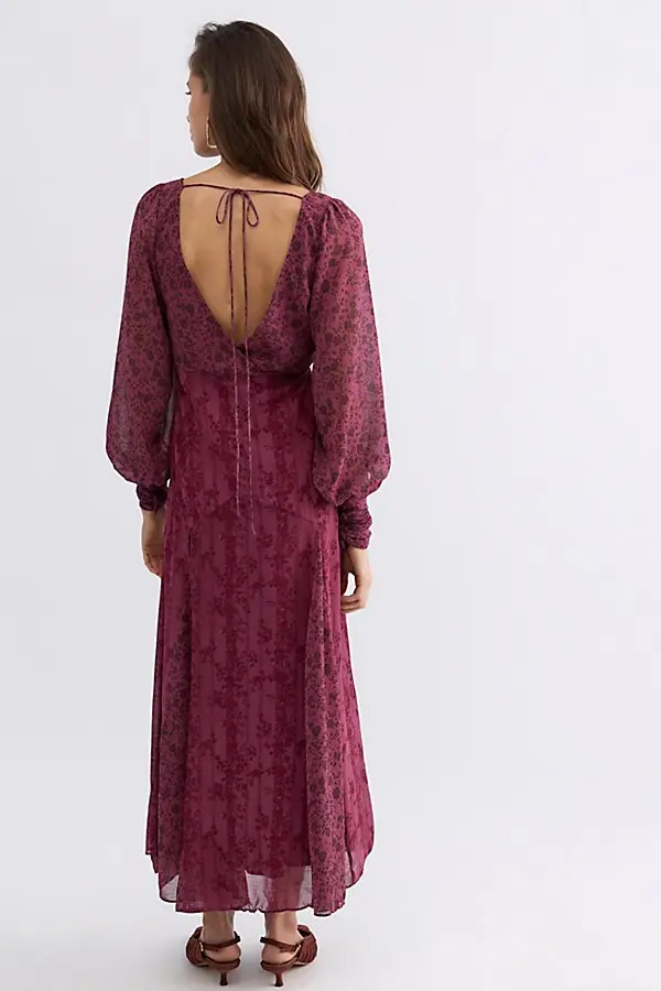 Free People See You Again Printed Midi Dress At - Raspberry Combo