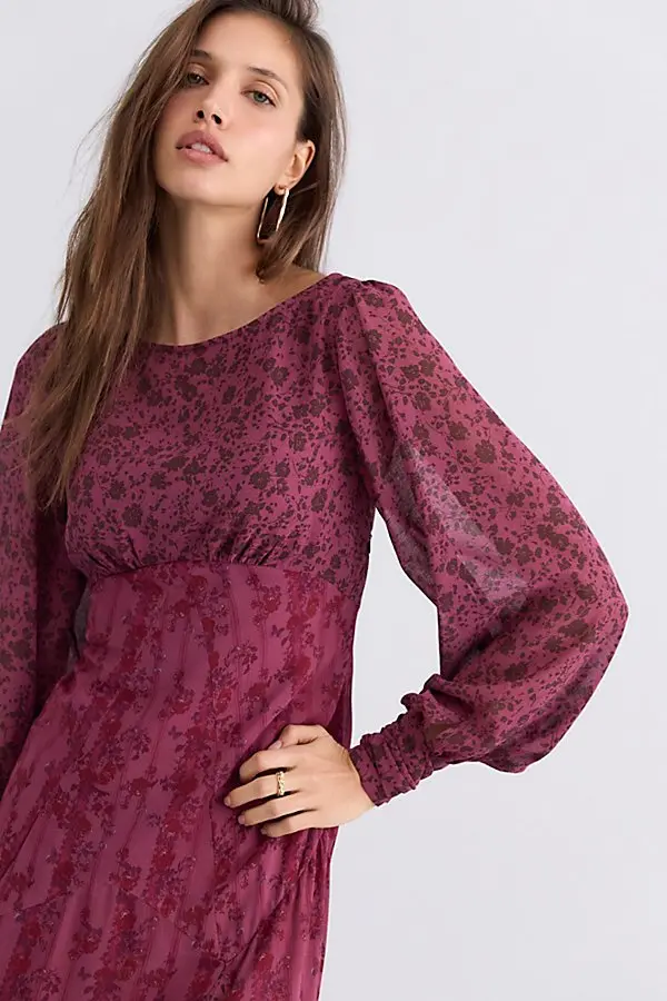 Free People See You Again Printed Midi Dress At - Raspberry Combo
