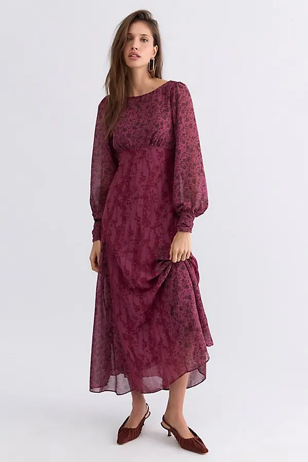 Free People See You Again Printed Midi Dress At - Raspberry Combo