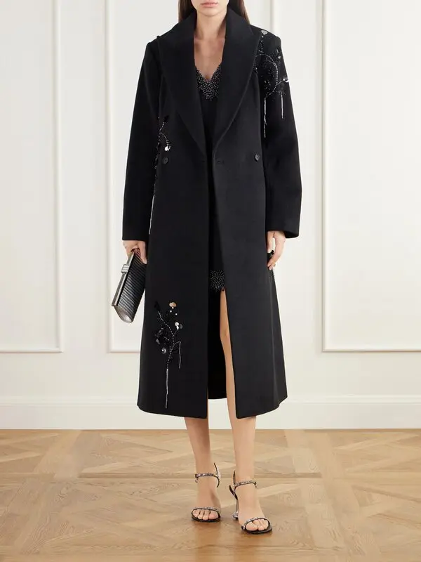Simkhai Gianni Bead-embellished Double-breasted Wool-blend Felt Coat