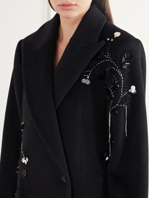 Simkhai Gianni Bead-embellished Double-breasted Wool-blend Felt Coat