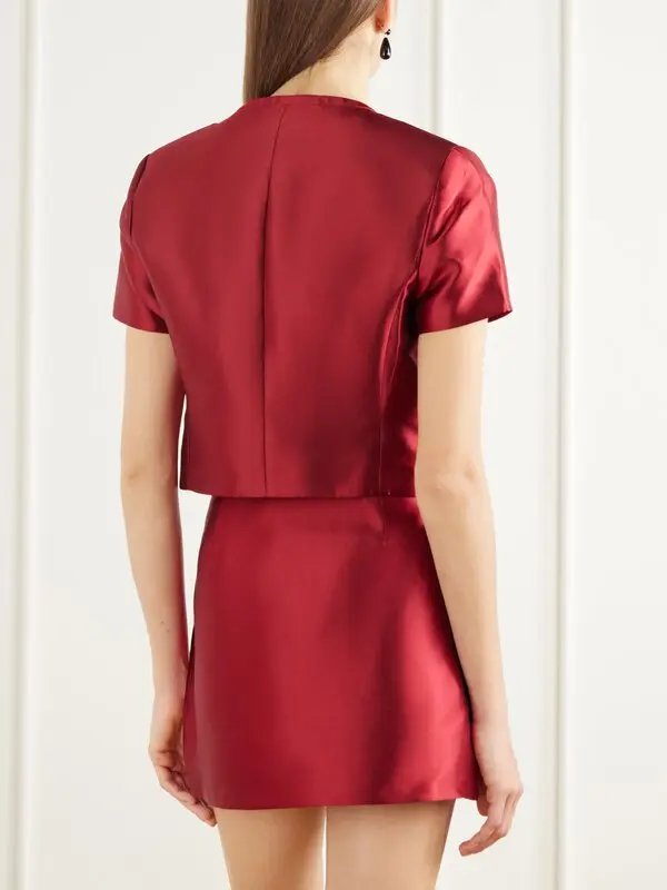 Simkhai Naelle Bow-detail Cropped Satin Blouse