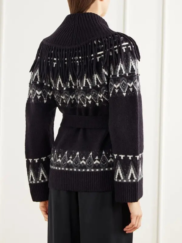 Simkhai Anaise Fringed Fair Isle Wool-blend Cardigan