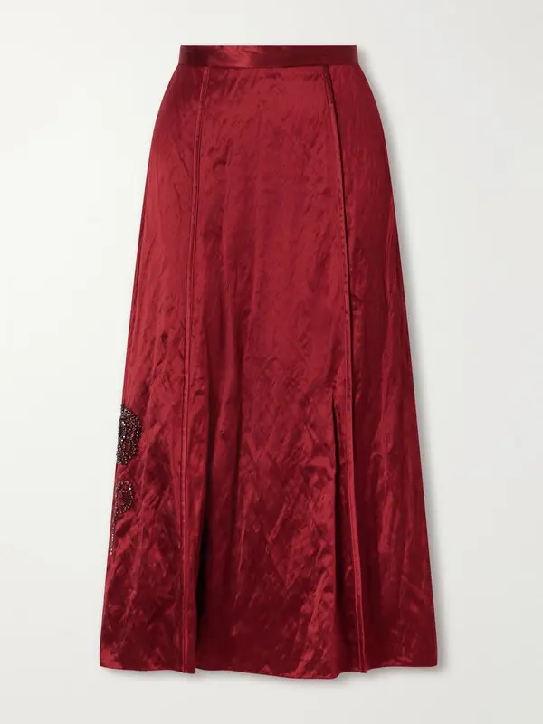 Erdem Crystal-embellished Crinkled-satin Midi Skirt