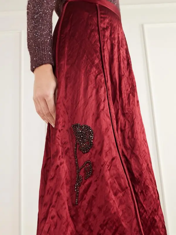 Erdem Crystal-embellished Crinkled-satin Midi Skirt