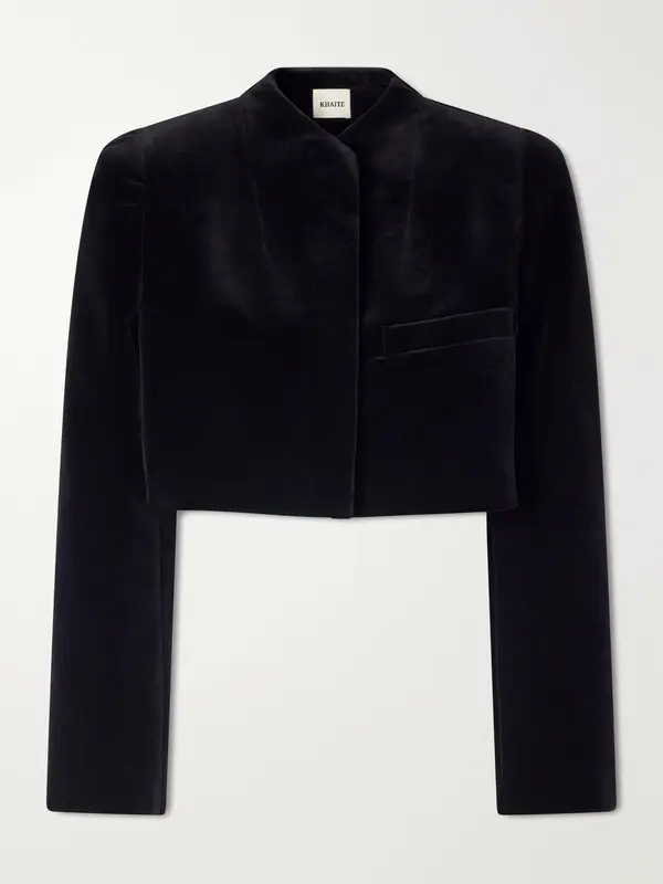 Khaite Samo Cropped Velvet Cotton-blend Jacket - Black