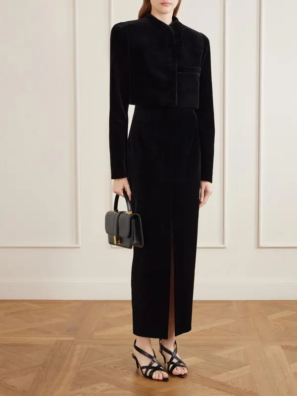 Khaite Samo Cropped Velvet Cotton-blend Jacket