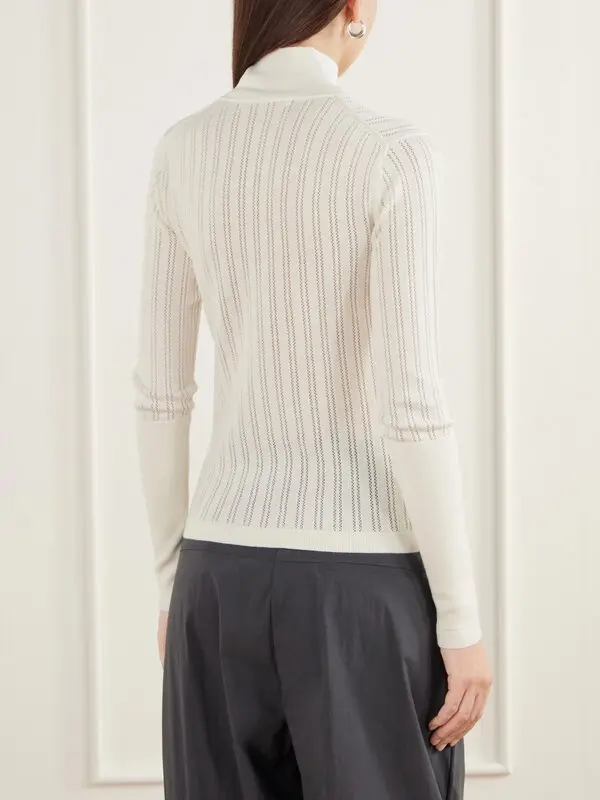 Maria Mcmanus Pointelle-knit Merino Wool Mock-neck Top