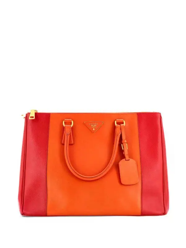 Prada Bicolor Double Zip Lux Saffiano Leather Medium Tote Bag - Multicolour