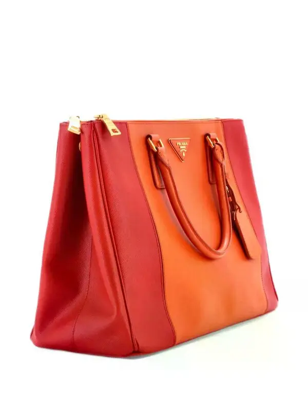 Prada Bicolor Double Zip Lux Saffiano Leather Medium Tote Bag