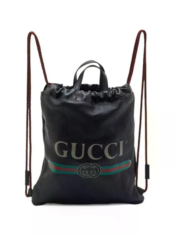 Gucci Leather Drawstring Backpack - Black