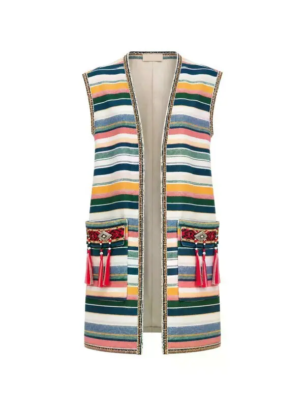 FORTELA Striped Tassel-detail Vest