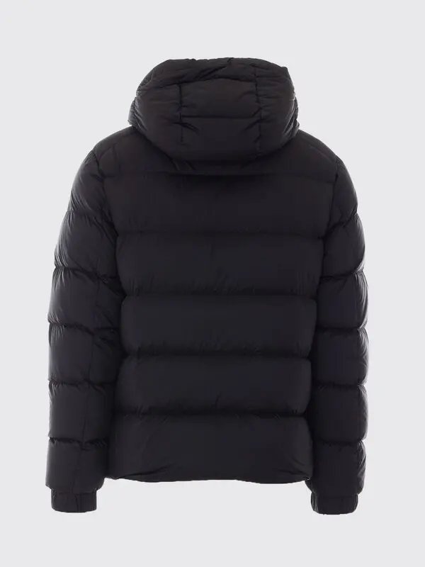 Add Quilted Polyester Short Down Jacket With Hood And Metal Zip - Black