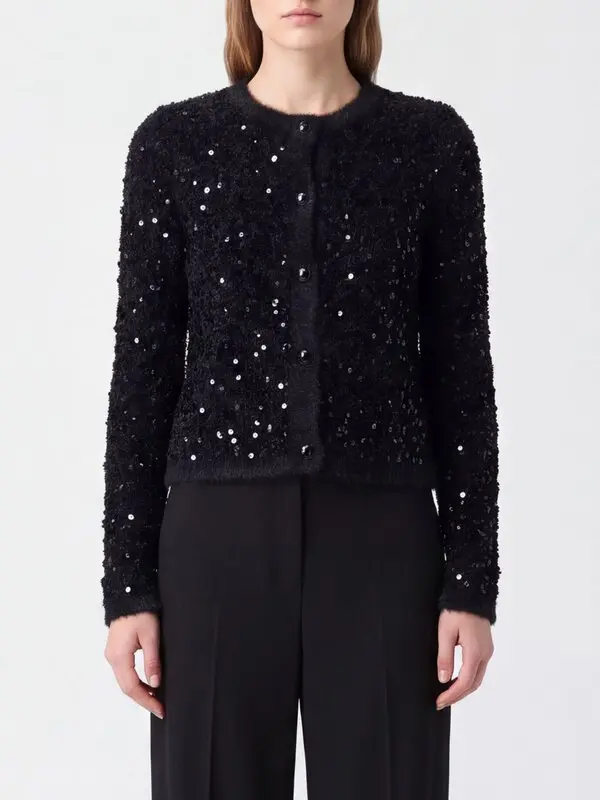 TWINSET All-over Sequin Embroidered Knit Crewneck Cardigan