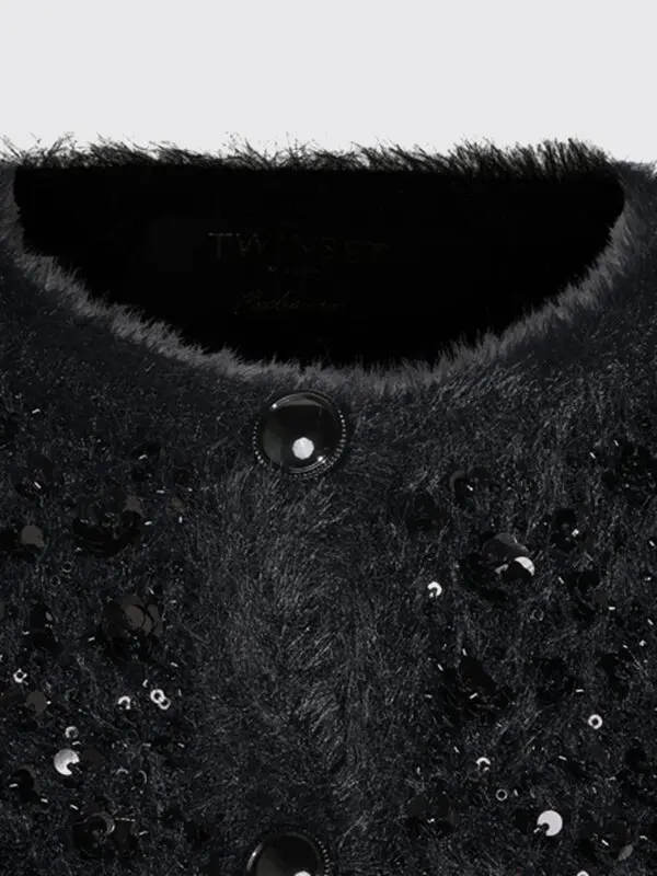 TWINSET All-over Sequin Embroidered Knit Crewneck Cardigan