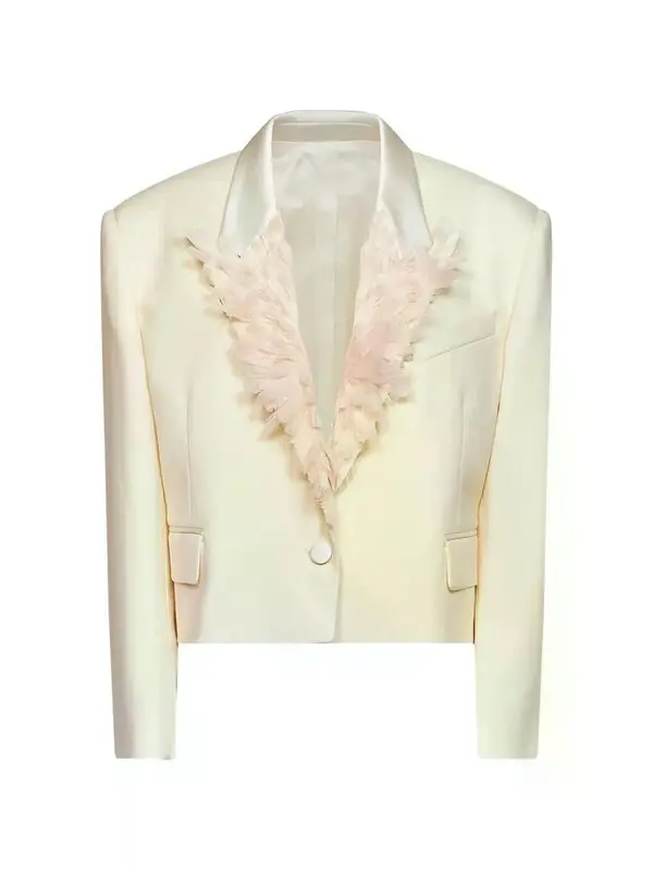 Attico Feather-embroidered Cropped Jacket - Neutrals