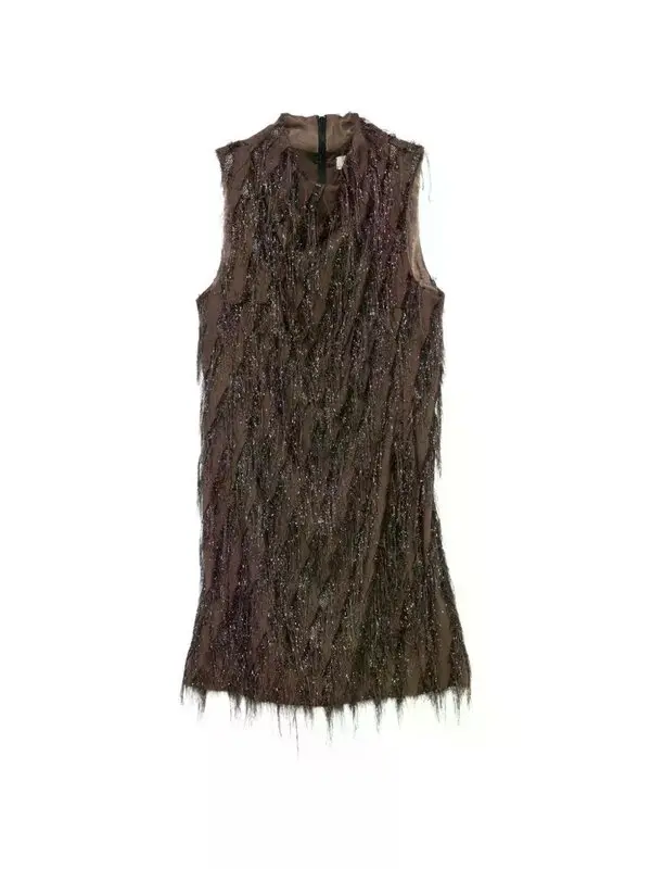 RAME Fringe-trimmed Sleeveless Midi Dress - Brown