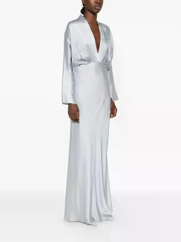 FORTE_FORTE V-neck Silk Satin Maxi Dress