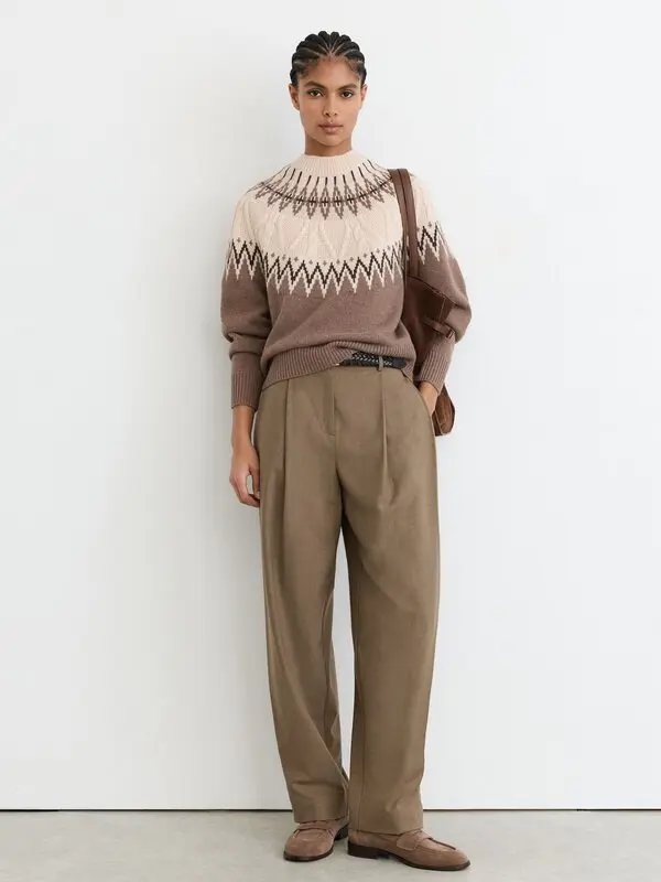 REISS Wool-cashmere Cable-detail Fairisle Jumper