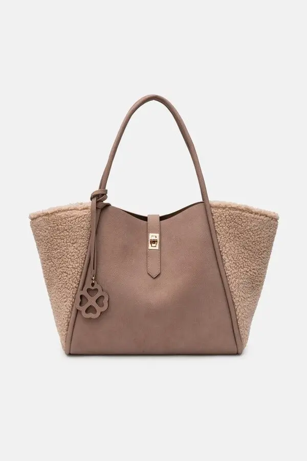 JELAVU Neutrals Aspenn Faux Shearling Tote Bag Taupe