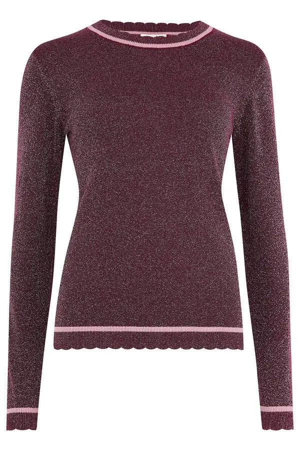 SUGARHILL BRIGHTON Alexa Sparkly Scallop Sweater Wine