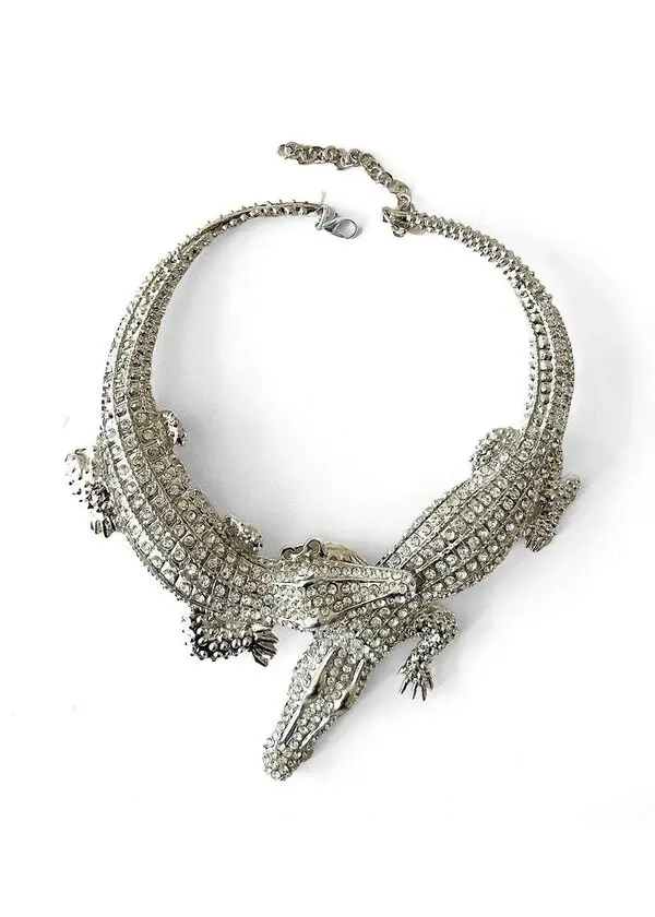 MAXJENNY Crocodile Necklace With Crystals - Silver