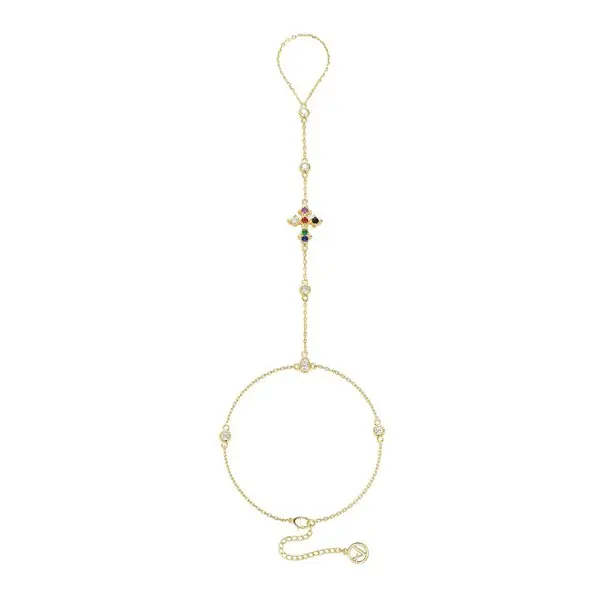VANIMY Seven Lights Fleur-de-lis Cross Hand Chain - Gold
