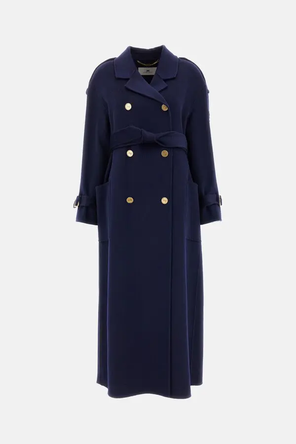 Elisabetta Franchi Long Double-breasted Coat With Belt - Blue