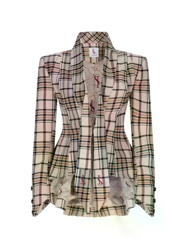 LIZ SKORSIS Malinda Checked Tailored Blazer